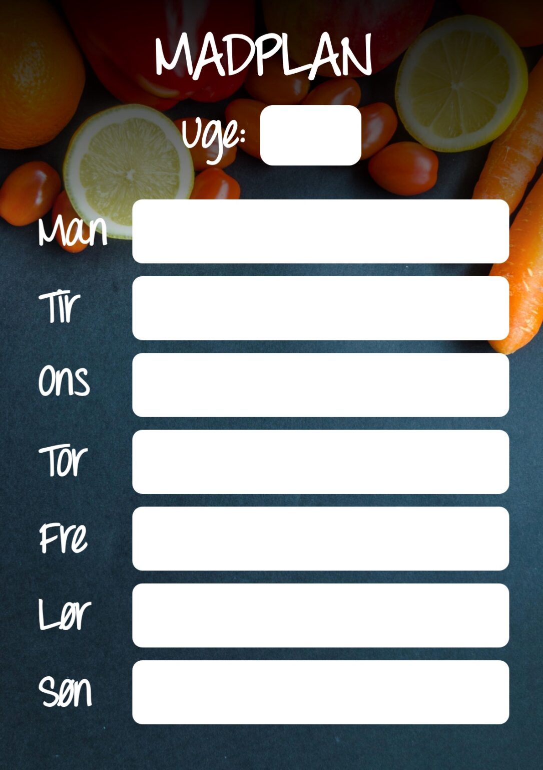 Madplan skabelon - GRATIS - 7 forskellige